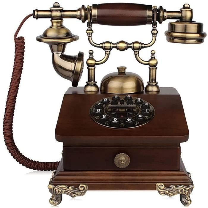 Téléphone Filaire Téléphone rétro Européen en Bois Massif à Double ...