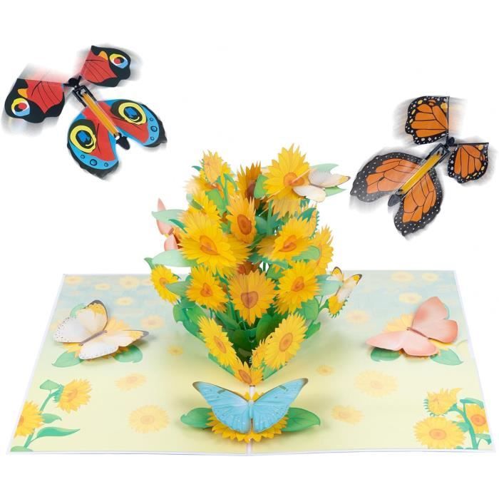 Carte Pop-Up En 3D Avec Motif Fleurs - Avec Papillon Volant Pop-Up ...