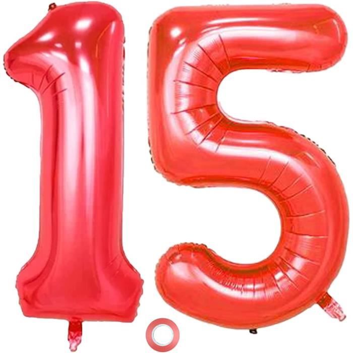 Ballon D'Anniversaire 15 Ans - Rouge - Motif : Chiffre 15 - Grand ...
