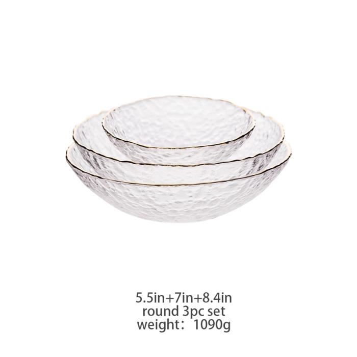 Bol à salade - Round 3PC - Verre Transparent - Style nordique - Bordure ...