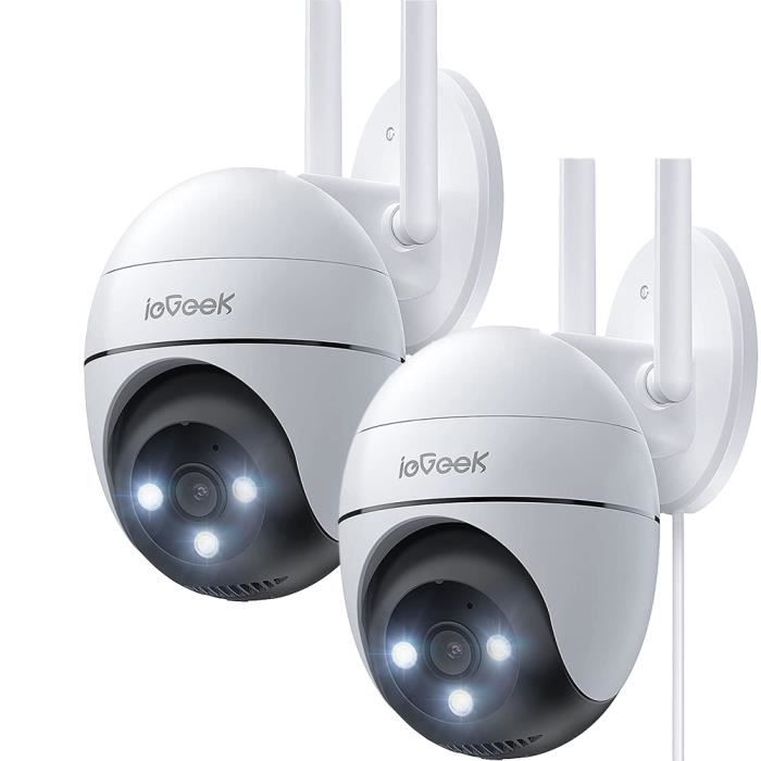 IeGeek 2PCS 2K Camera Surveillance WiFi Exterieure, 360° Camera IP Vision Nocturne Couleur ...