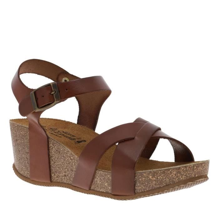 Sandales compensées en cuir - LA MAISON DE L'ESPADRILLE - Femme ...