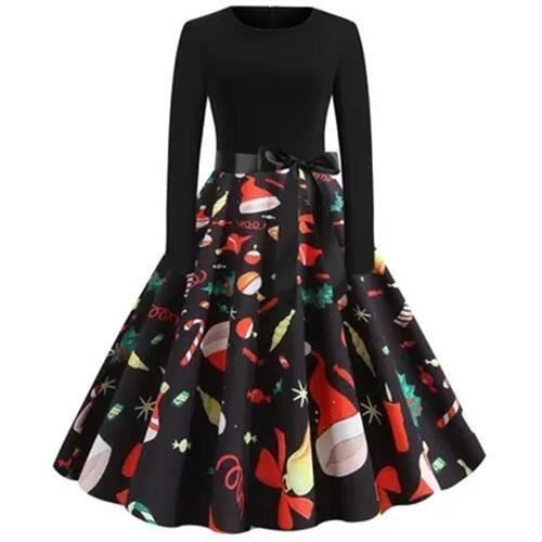 (Noël + robe + Ruban) Robe de Noël à manches longues imprimé français ...