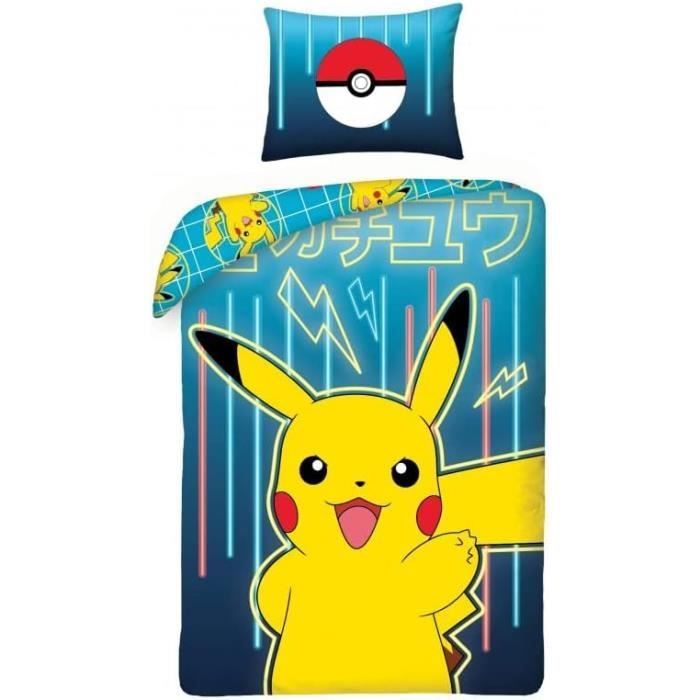 Parure de Lit - Pokemon - Pikachu Neon - 140x200 cm - 100% Coton - Oeko ...
