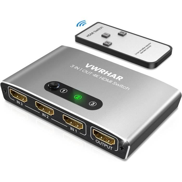 Multipr Hdmi, Aluminum Switch Hdmi 3 Entrée Vers 1 Avec Télécommande ...
