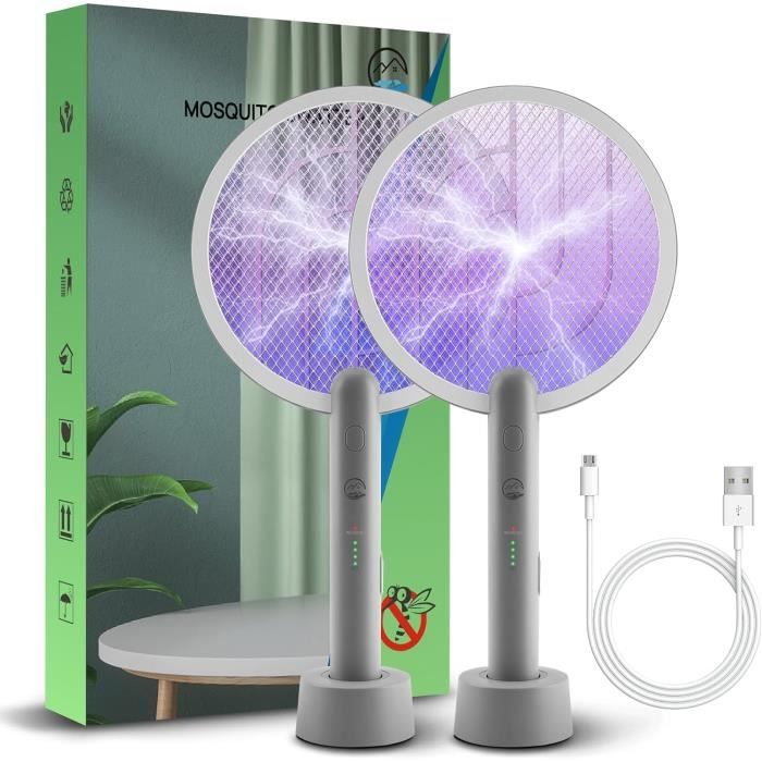 Raquette Anti Moustique,2 En 1 Tapette À Mouches Électrique,4000V Avec Station De Charge ...