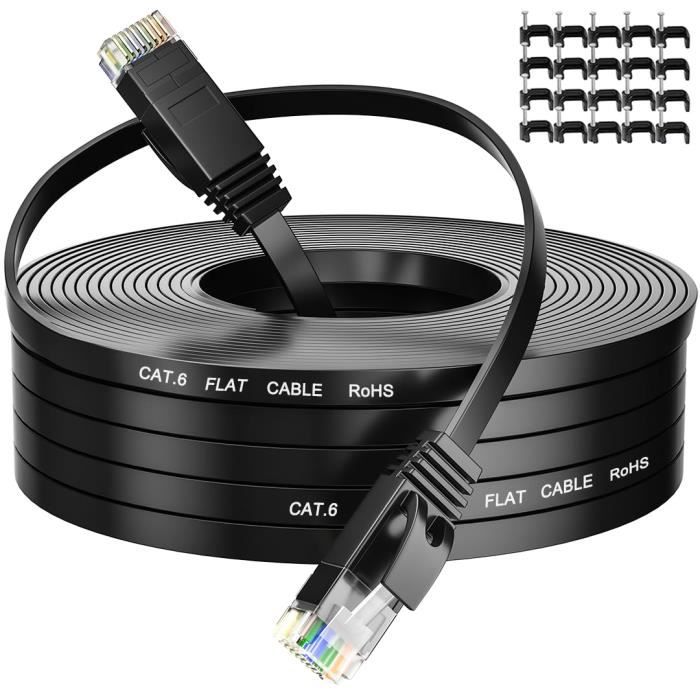 Cable Ethernet 20M, Cable Rj45 Cat 6 Câble Réseau Plat Intérieur ...