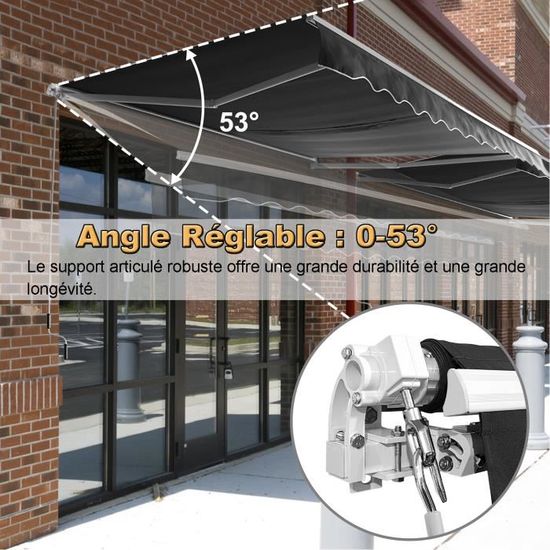 Store Banne - LZQ - Gris foncé - Manuel - Angle Réglable - 2,5 x 2m ...