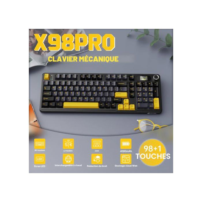 Clavier mécanique sans fil - MAMBASNAKE - X98 Pro - Format 96% - Écran ...