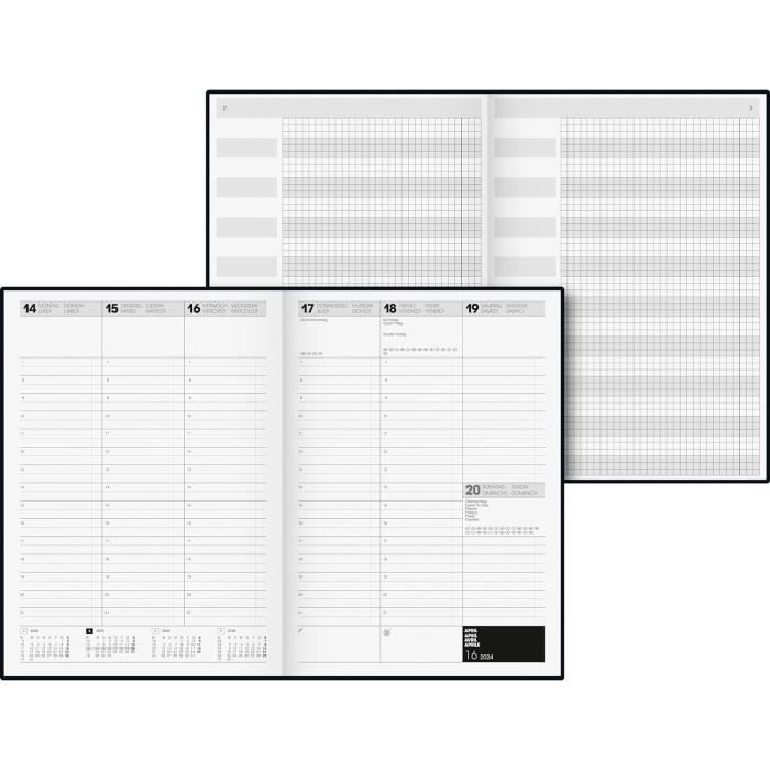 Agenda Semainier Timecenter Modèle 724 2024 2 Pages = 1 Semaine A4 Noir : 2 Pages = 1 Semaine ...