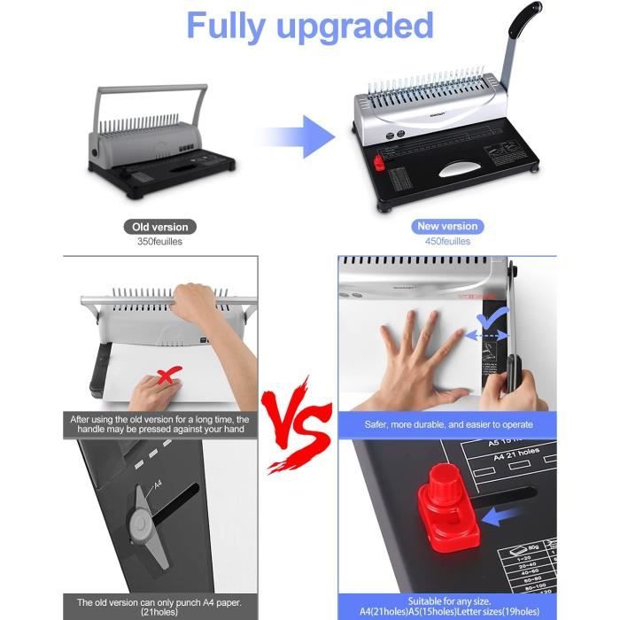 Relieuse A4, Makeasy Machine à Relier Spirale Relieuse Perforeuse A4 21 ...