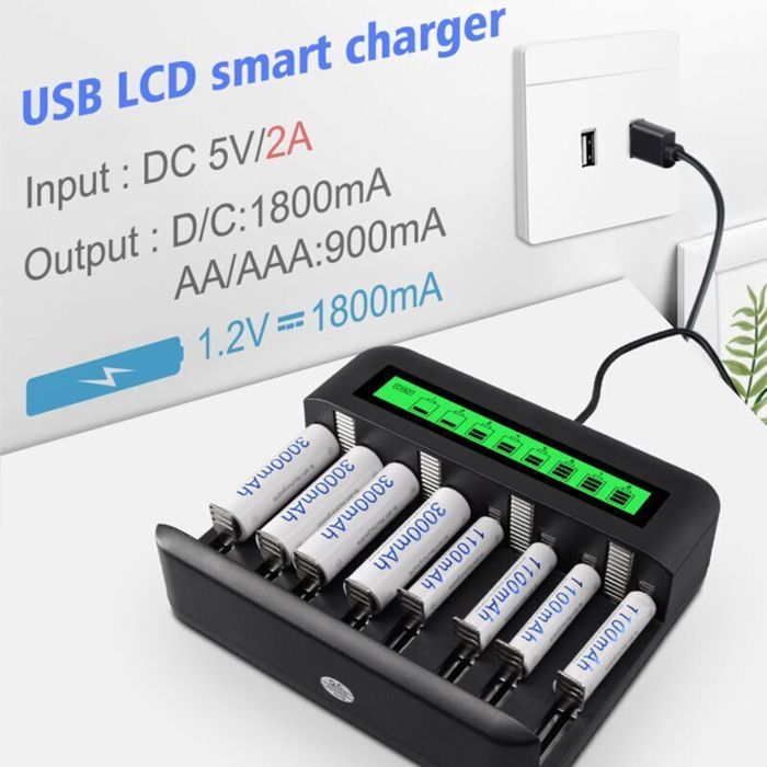 Chargeur De Batterie Universel 8 Emplacements Avec Écran LCD Et Port ...