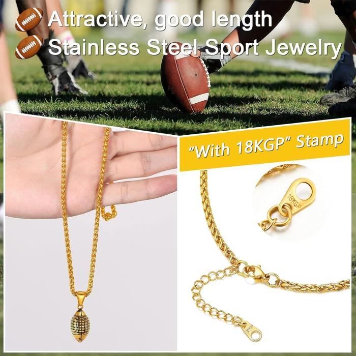 Collier Ballon De Rugby-Base-Ball-Football Plaqué Or-Noir-Acier ...