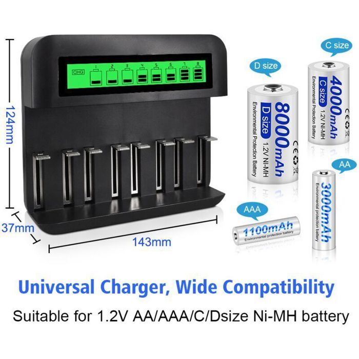 Chargeur De Batterie Universel 8 Emplacements Avec Écran LCD Et Port ...