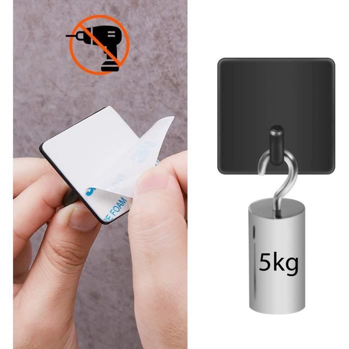 6 Pièces Crochet Adhesif Noir 3M Sus304 Crochet Mural En Acier ...