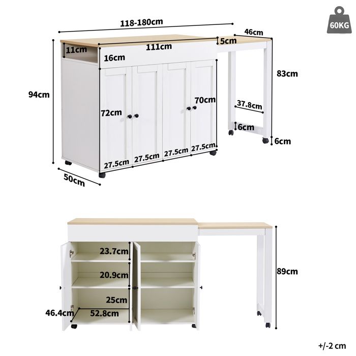 Table extensible moderne (118-180×50×94cm), table à manger extensible ...