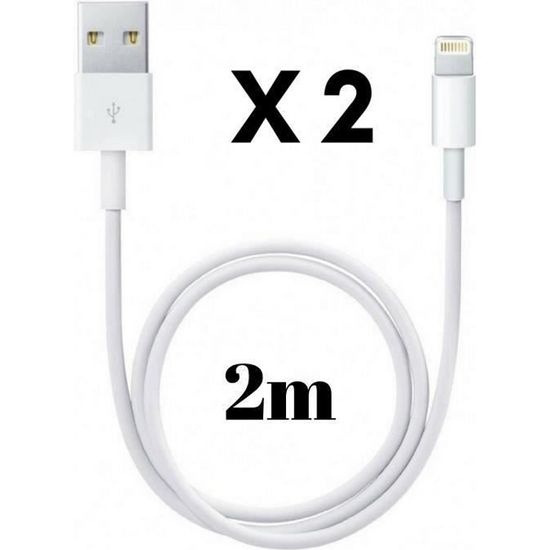 Lot 2 Cables 2 Metres Blanc pour iPhone 11,11 PRO,11 PRO MAX,X,XS,XS ...