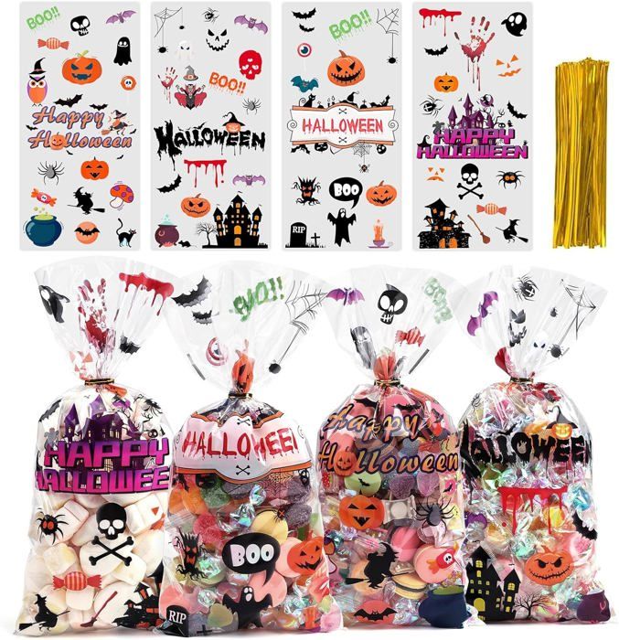 120Pcs Sacs De Bonbons D'Halloween,Sachet Plastique Transparent,Sacs En ...