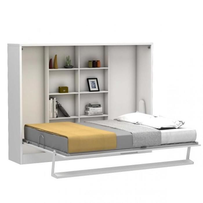 Lit escamotable horizontal MULTIMO couchage 140x200cm blanc - Cdiscount ...