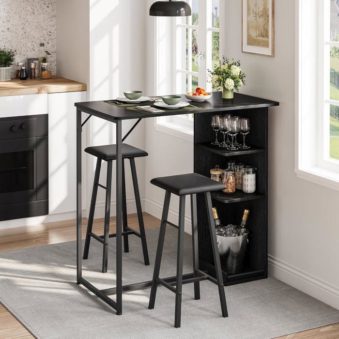 Table de bar, avec 2 tabourets de bar rembourrés, table 91x50x90 cm ...