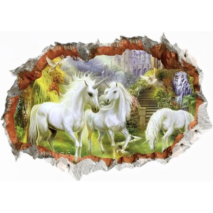 WandSticker4U®3D stickers muraux fille LICORNES dans la FORêT (50x70 cm ...