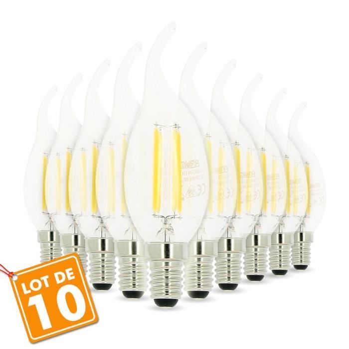 Lot de 10 Ampoules Led Flamme E14 4W filament - Cdiscount Maison