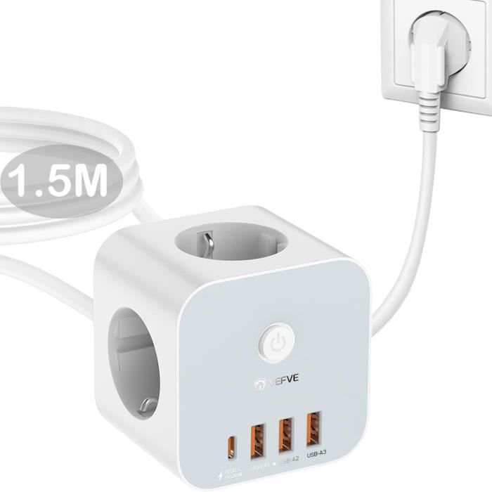 Bloc Multiprise Cube Avec Usb, Multiprise 7-En-1, Adaptateur Prise Multiple Avec 3 Prises 1X Usb ...