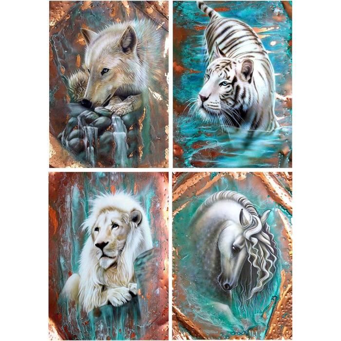 4 Pack Diamond Painting Animaux 30X40 Cm Diamond Painting Tigre Blanc ...