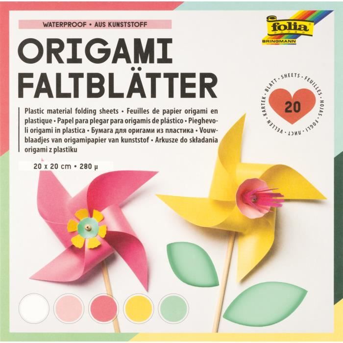 Papier à plier Origami - FOLIA - 20x20cm - 20 feuilles - Imperméable ...