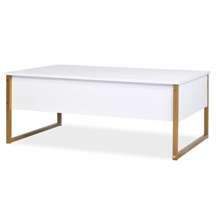 Table basse moderne Valmain 60x90cm Blanc et Métal Or - Cdiscount Maison