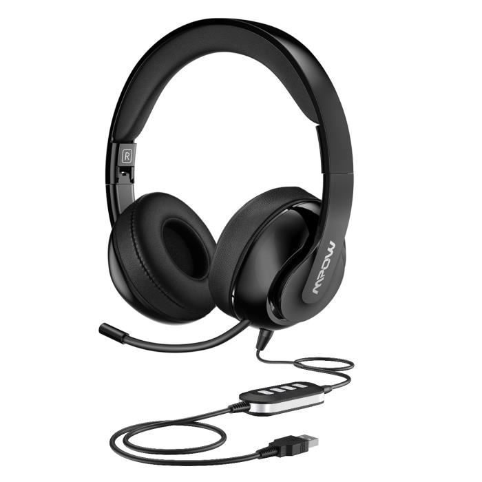 Casque USB avec microphone antibruit, casque d'ordinateur pliable 3,5 ...