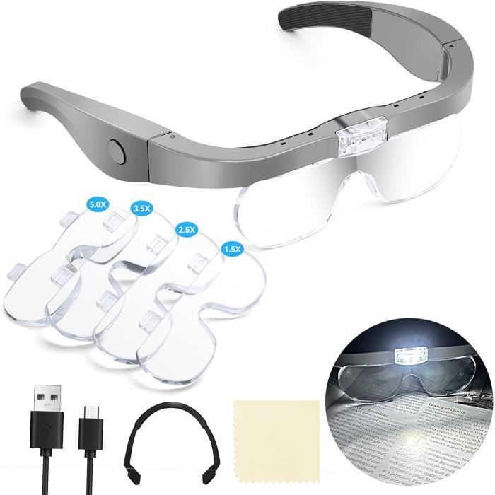 Loupe de lecture tête avec lère Rechargeable Headband Loupe pour le travail étroit lentilles ...