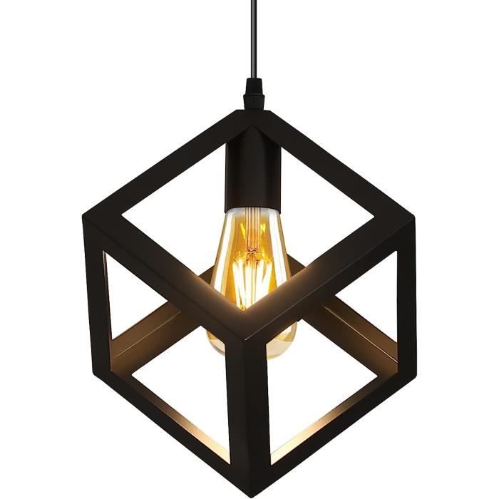 Suspension Luminaire Industrielle, Lustre Plafonnier Vintage En Forme De Cube, E27 Noir Lustre ...