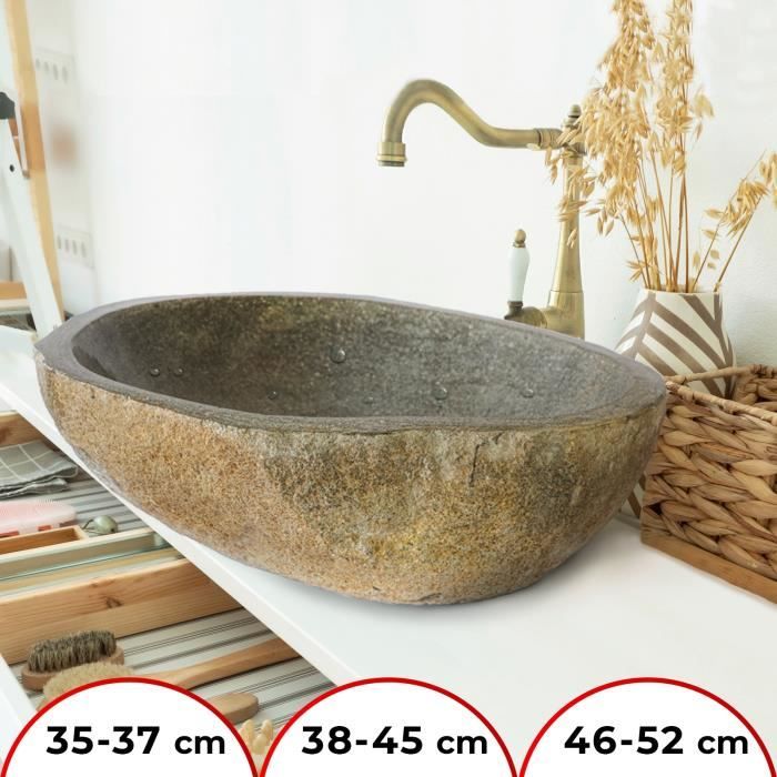 Lavabo en pierre de rivière vasque à poser 38x38x15 cm evier gris pour ...