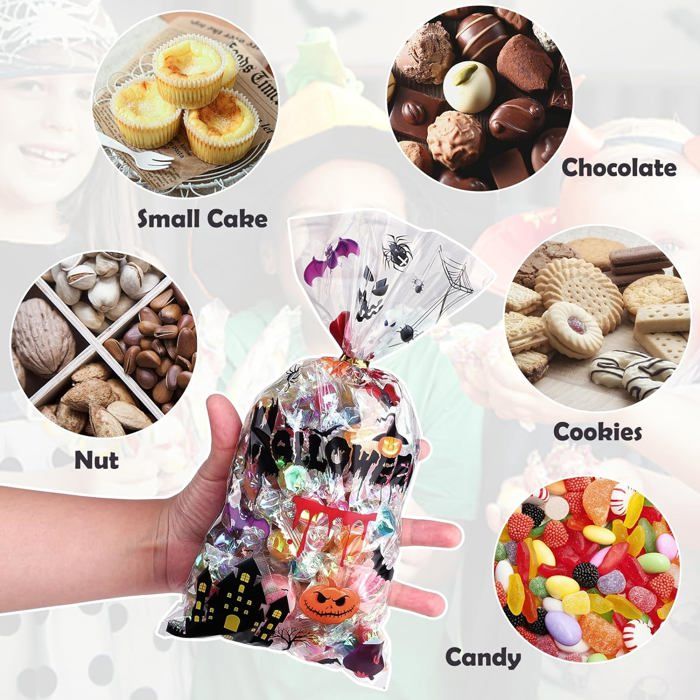 120Pcs Sacs De Bonbons D'Halloween,Sachet Plastique Transparent,Sacs En ...
