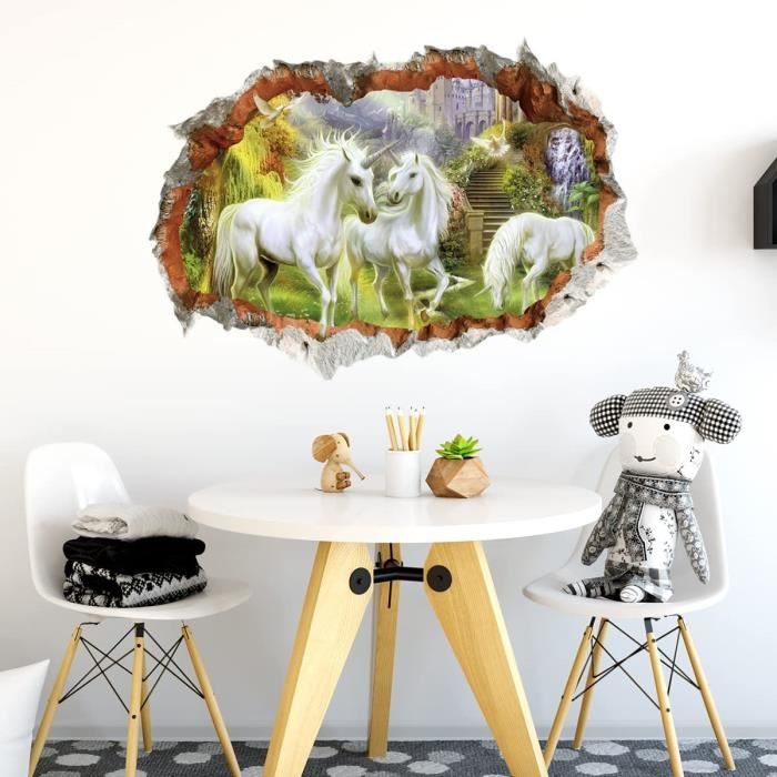 WandSticker4U®3D stickers muraux fille LICORNES dans la FORêT (50x70 cm ...
