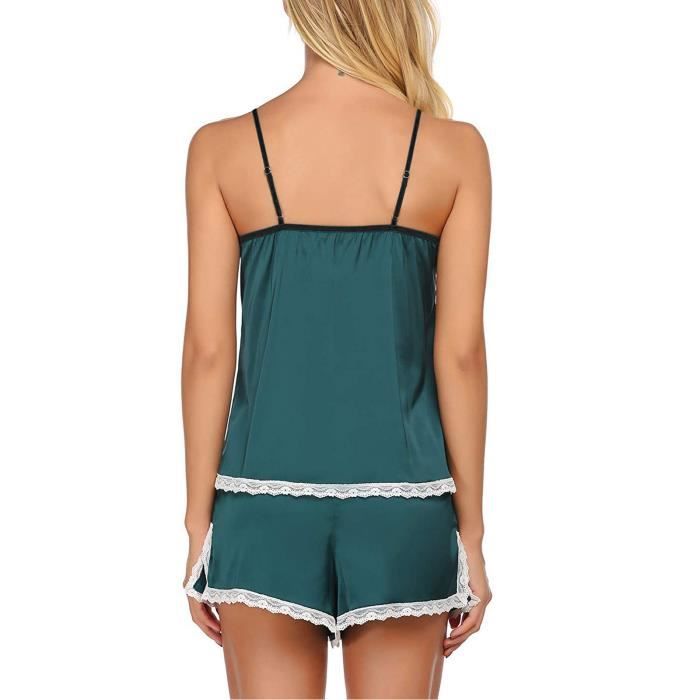 Ensemble de Caraco et Shorty Pour Femme Sexy- Satin Silk Babydoll Lace ...