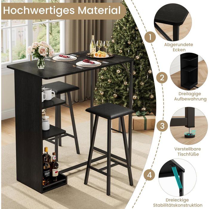 Table de bar, avec 2 tabourets de bar rembourrés, table 91x50x90 cm ...
