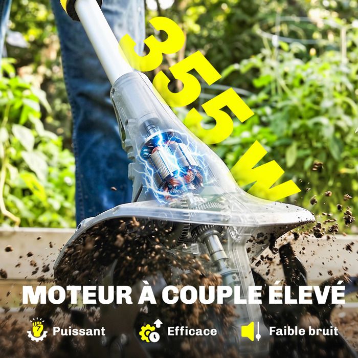Motobineuse sans Fil Motoculteur Électrique 18V 355W avec 2 Batteries 4 ...