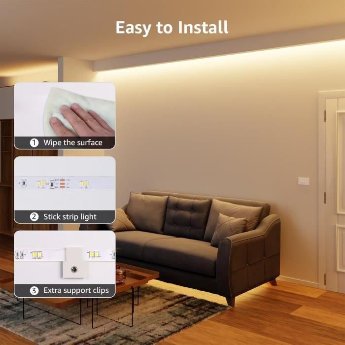 Ridgetube Ruban Led 5M, Bande Led Lumière Blanche Tunable Dimmable ...