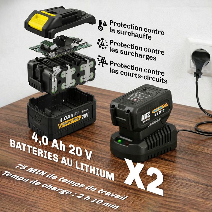 Motobineuse sans Fil Motoculteur Électrique 18V 355W avec 2 Batteries 4 ...