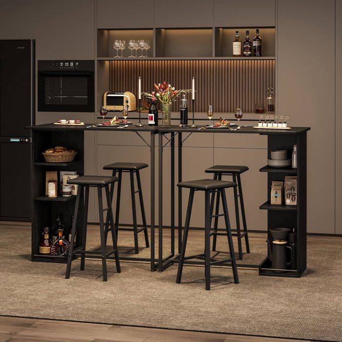 Table de bar, avec 2 tabourets de bar rembourrés, table 91x50x90 cm ...