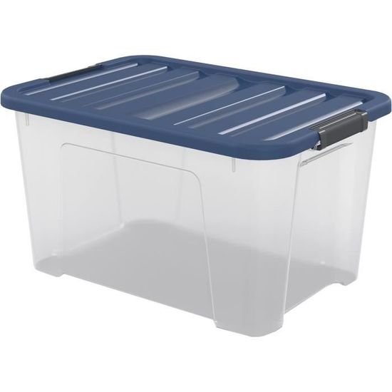 Wave Box, Boîte De Rangement Avec Couvercle Clipsable 45L, En Plastique Transparent ...