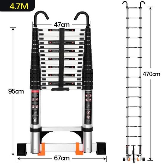 Échelle Télescopique en Aluminium EXBON - 4.7M - 16 marches - Charge ...