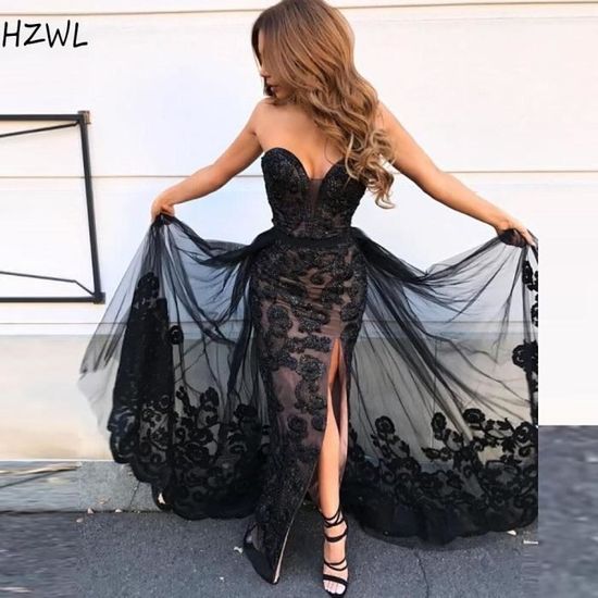 Robe De soirée noire Sexy en dentelle, dos nu, ligne A, fente latérale, sur mesure Blanc ...