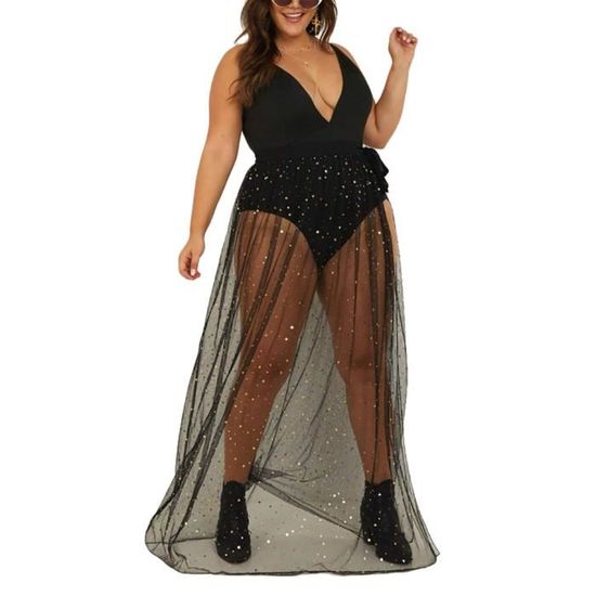 Minetom Robe Décolleté Sans Manches Femme Filet à Mailles Larges