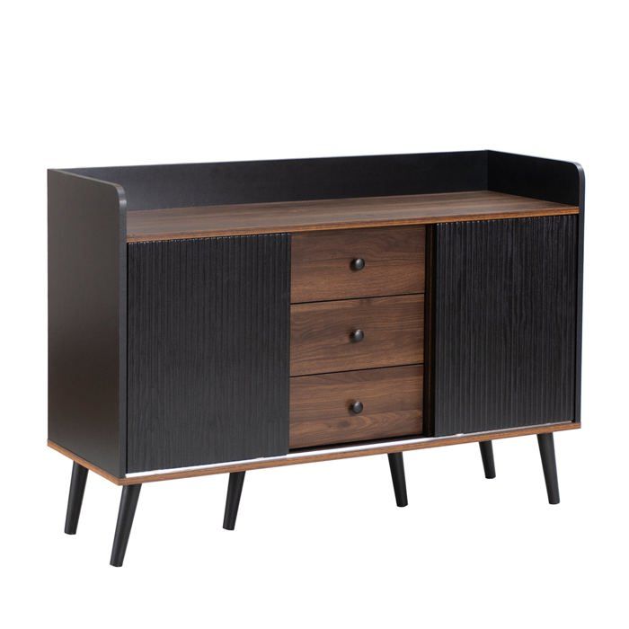 MEUBLES COSY Buffet moderne noir et bois avec 3 tiroirs et portes ...