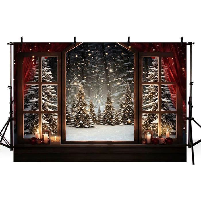 Christmas Window Backdrop Snow Forest Christmas Tree Backdrop Family ...