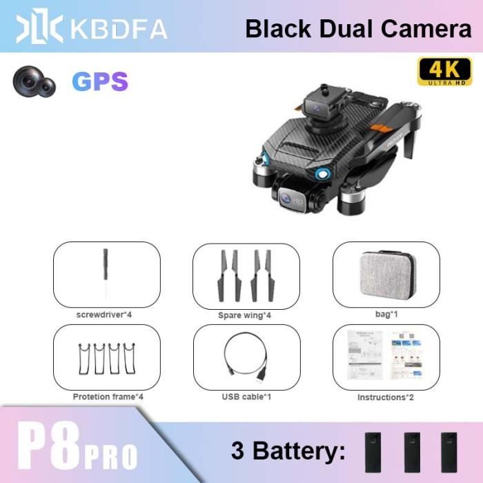 Noir-GPS-4K-3B-KBDFA Drone P8 Pro Avec Caméra 8K HD Pour Touriste, GPS ...