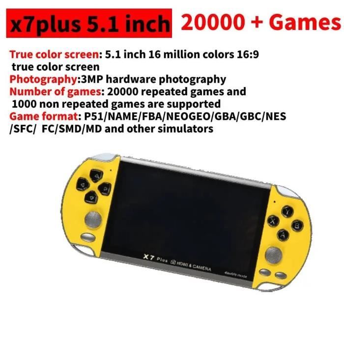 X7 plus jaune - Console de jeux vidéo Portable, écran HD de 7 pouces ...